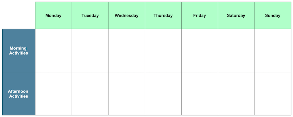 Creating an activity calendar using this list of activities.