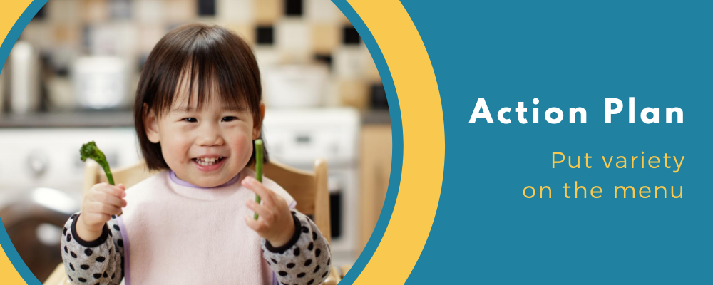 Help me make a plan for adding variety to our meals and snacks.